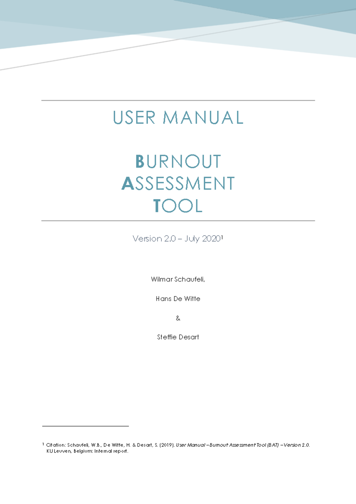 User Manual for Burnout Assessment Tool (BAT) Version 2.0 - Studocu