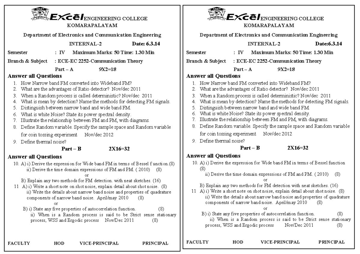 CT Internal-2 Question Paper for ECE - Semester IV - Studocu