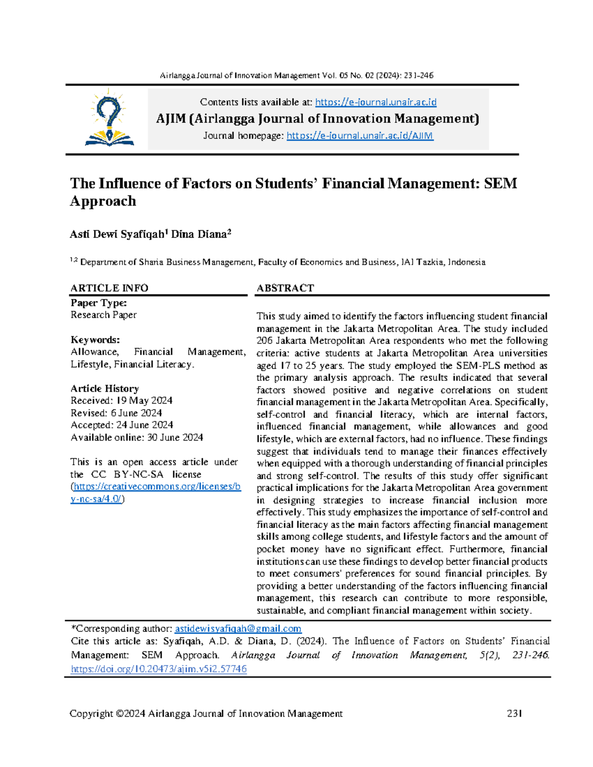 The Influence of Factors on Student Financial Management: SEM Approach ...