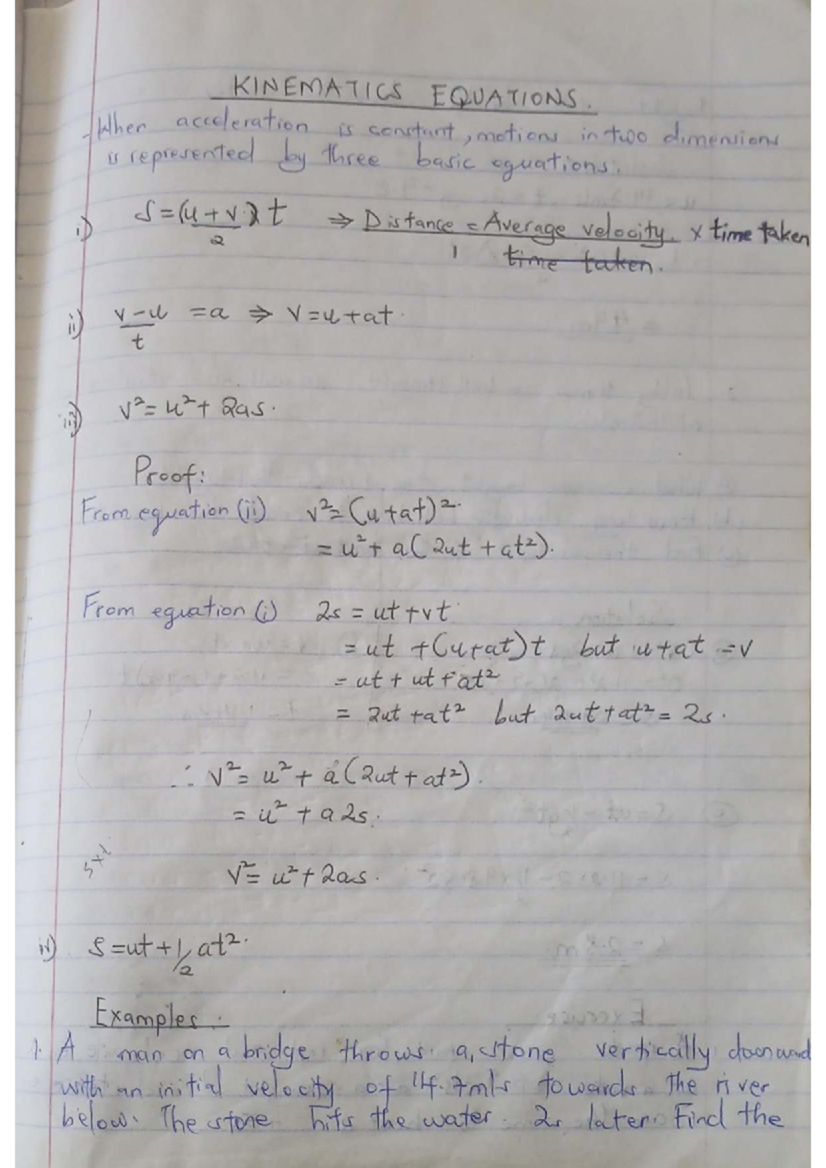 KIN 101: Kinematics Equations and Newton's Laws of Motion Notes - Studocu