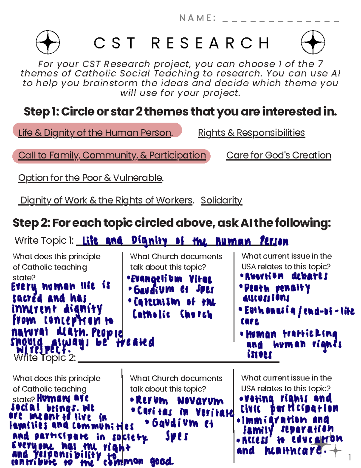 CST Research Project: Exploring Catholic Social Teaching Themes - Studocu