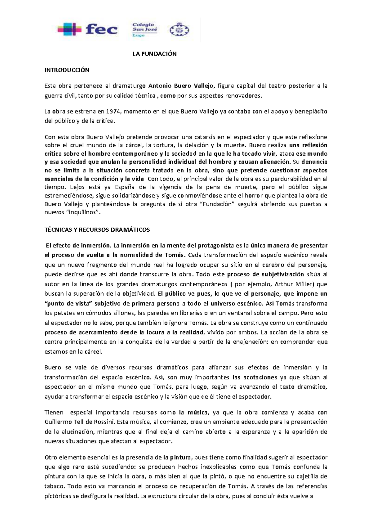 LA FUNDACIÓN: Análisis y Recursos Dramáticos - Apuntes PAU 2025 - Studocu