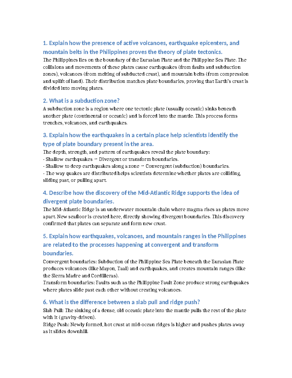 Plate Tectonics Q&A: Understanding the Philippines' Geology - Studocu