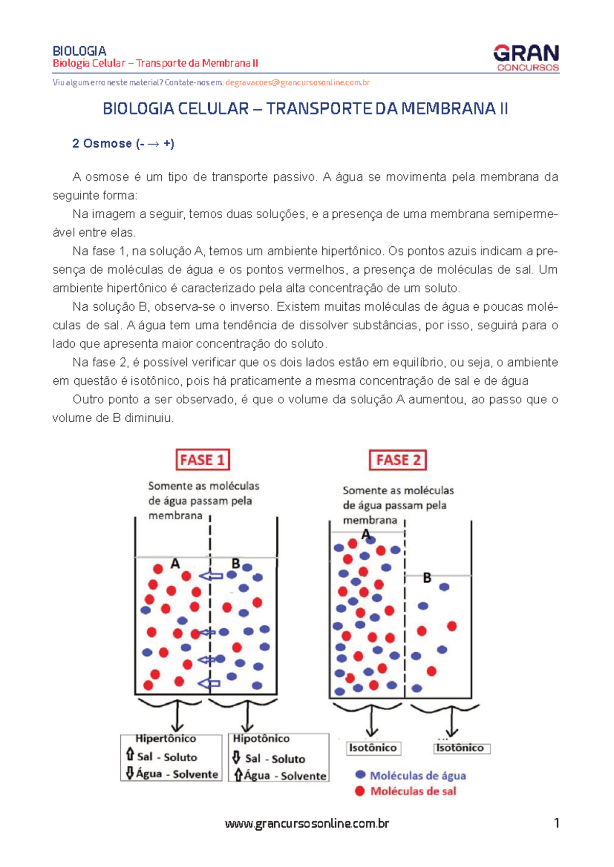 BIOLOGIA CELULAR: Transporte da Membrana II - Resumo e Anotações - Studocu