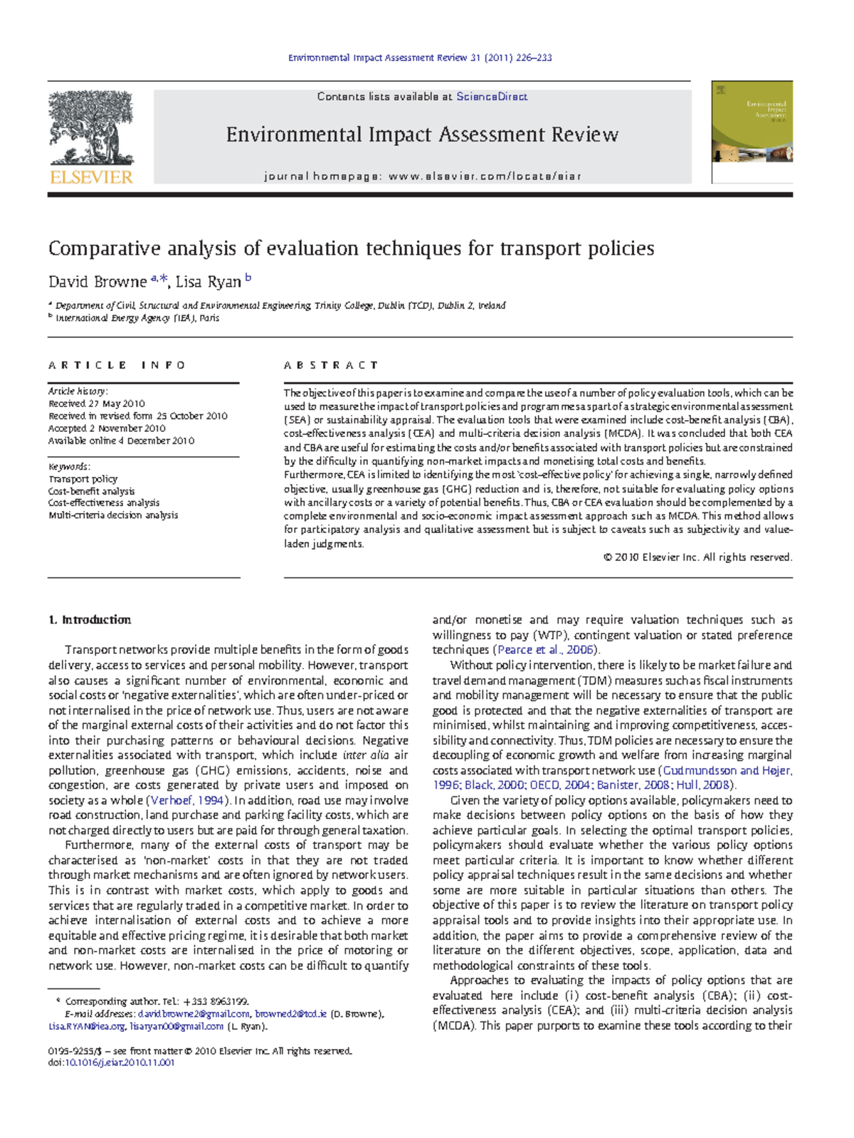 Comparative Analysis of Evaluation Techniques for Transport Policies ...