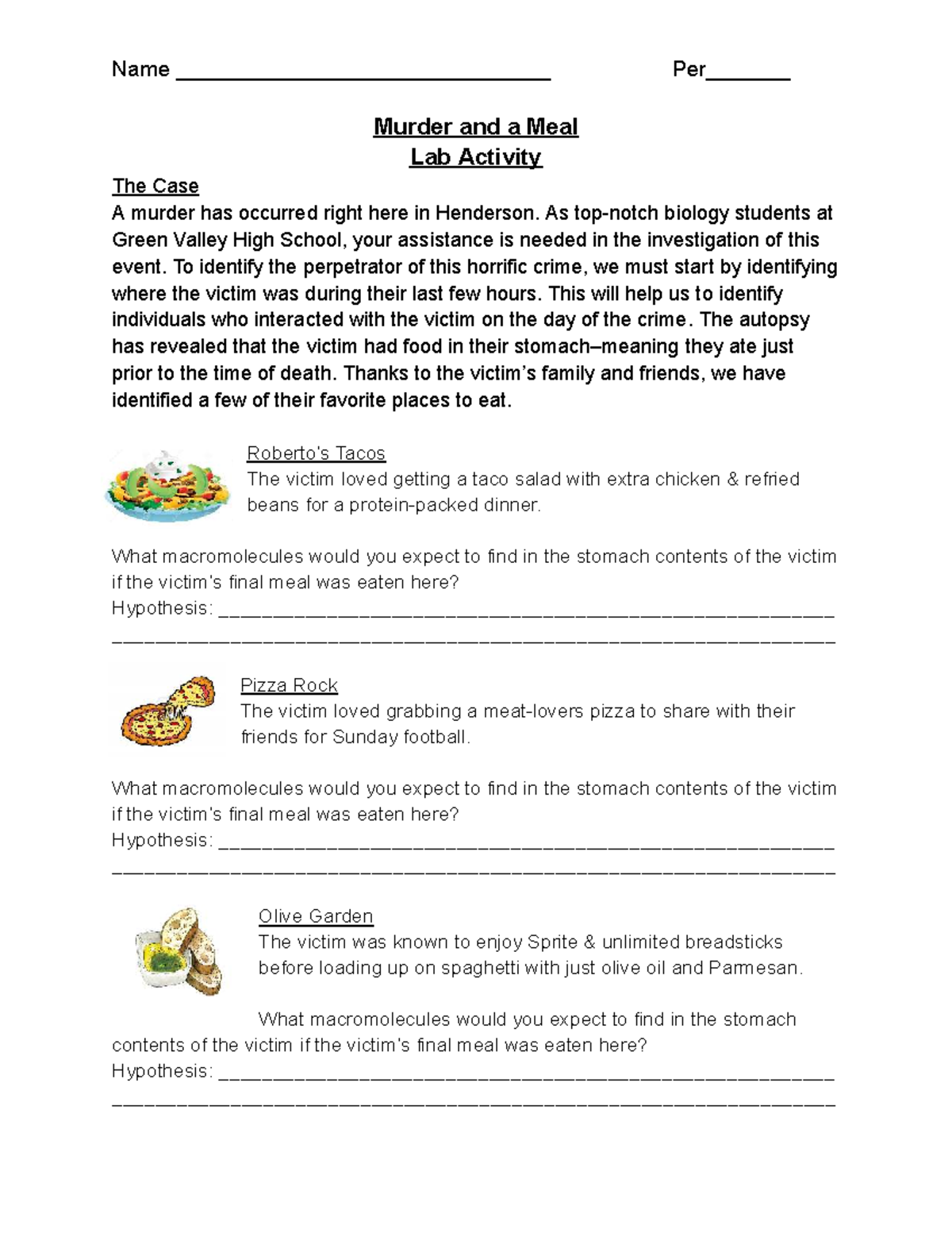 Murder and a Meal Lab Activity - 9th Grade Investigation - Studocu