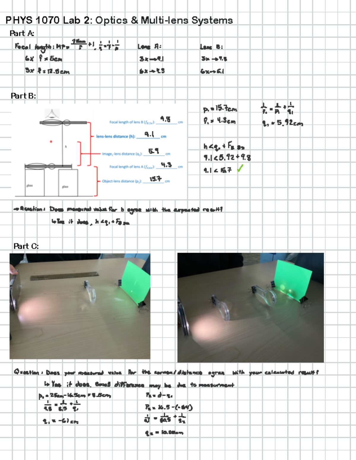 PHYS 1070 Lab 2 - Optics & Multi-lens Systems Notes - Studocu