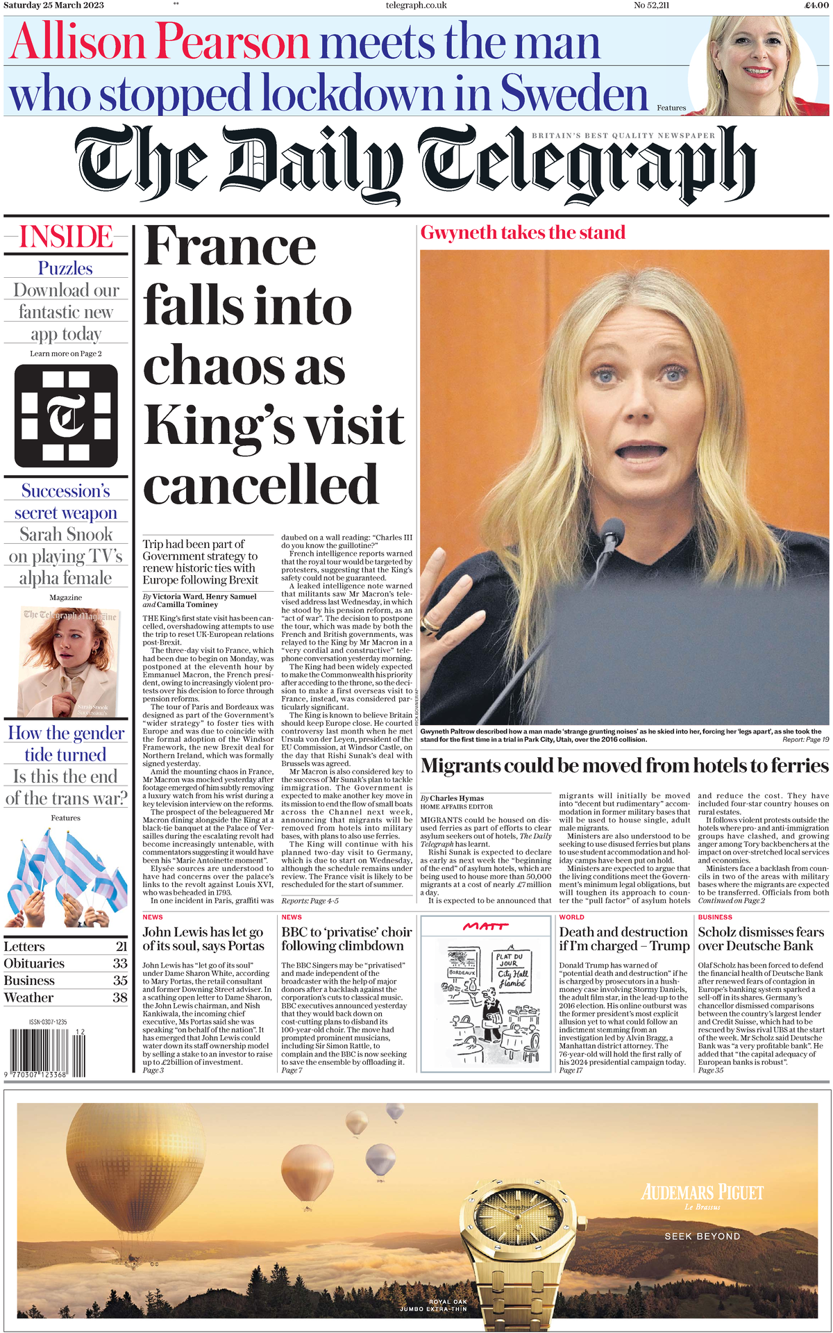 The Daily Telegraph 25March 2023 - Letters 21 Obituaries 33 Business 35 ...