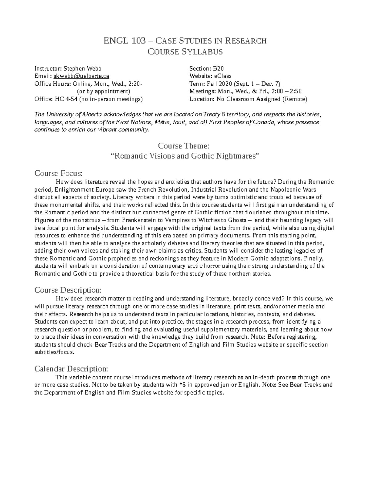 ENG 103 Syllabus: Case Studies in Research - Winter 2021 - Studocu