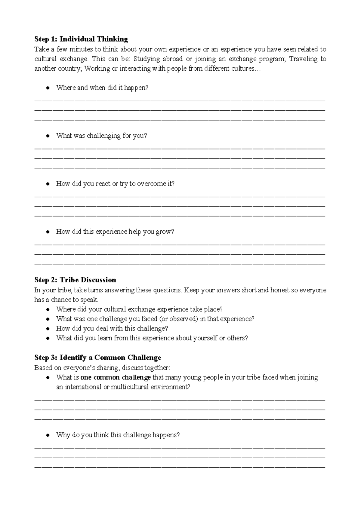 Cultural Exchange Reflection Handout: Challenges & Growth - Studocu