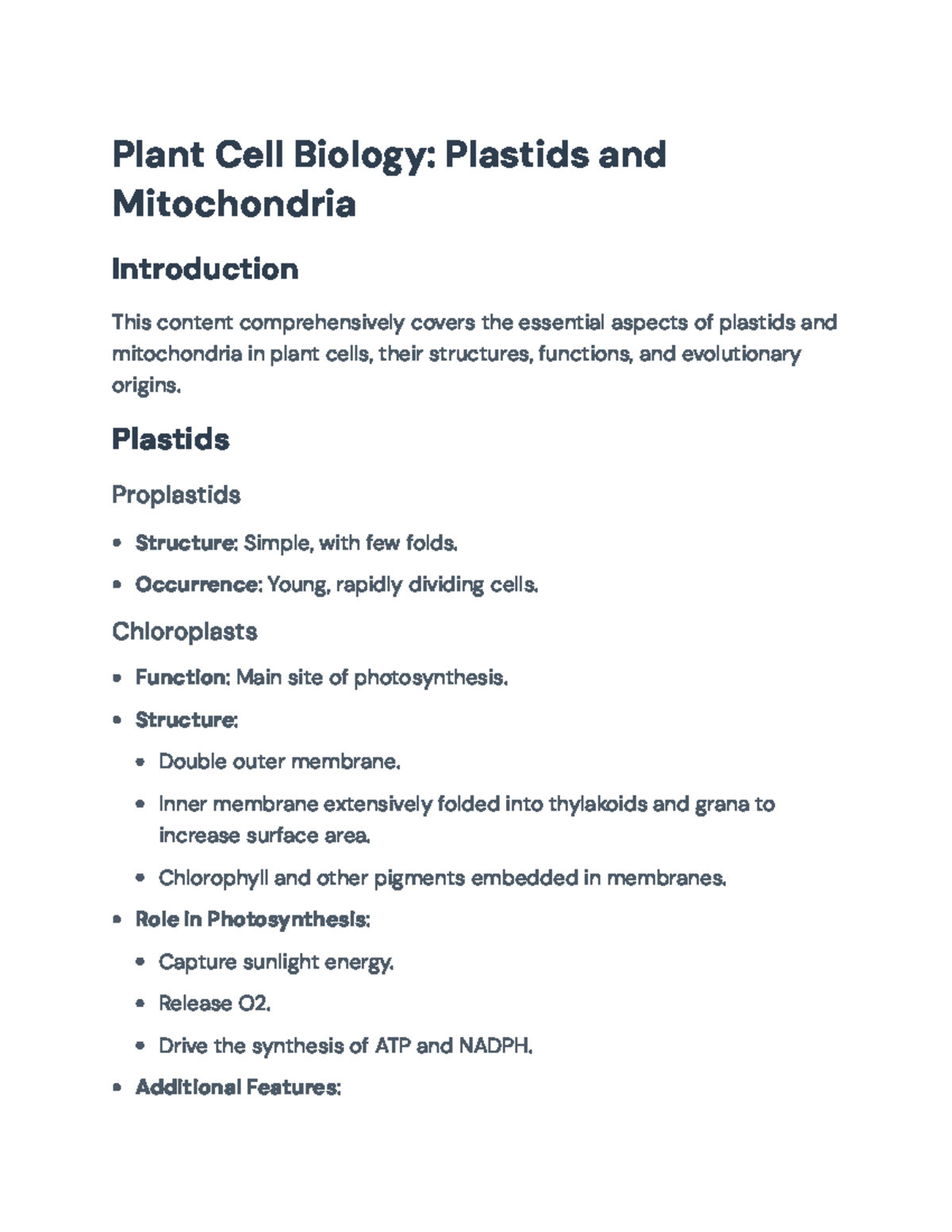 Plant Cell Biology: Functions and Structures of Plastids & Mitochondria ...