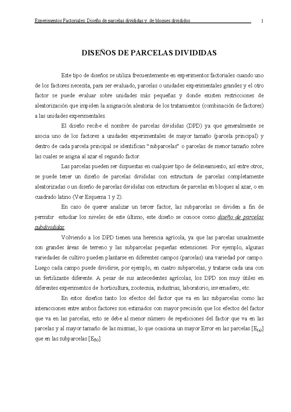 Diseño de Parcelas Divididas en Experimentos Agrícolas (AGRI 101) - Studocu