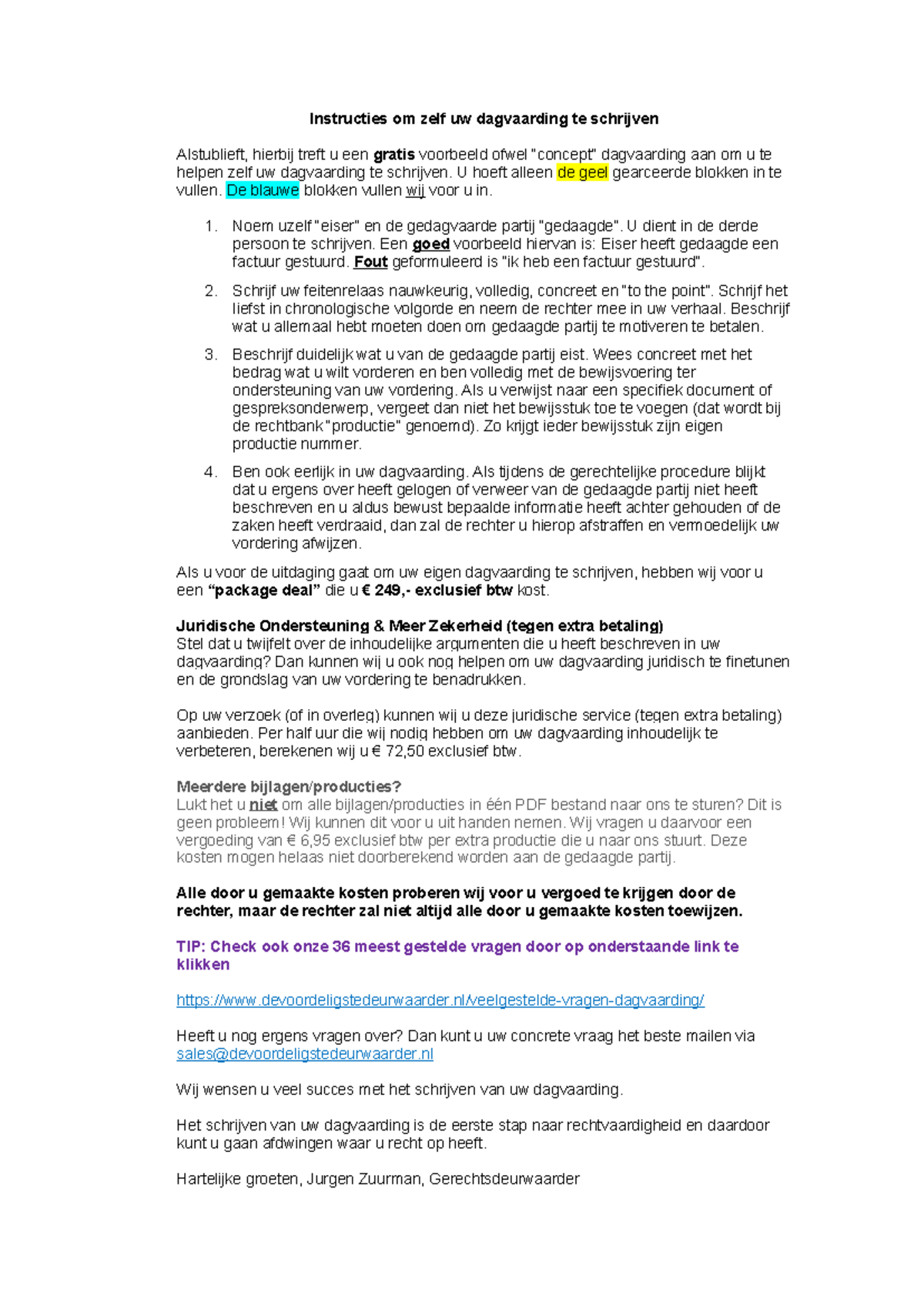 Gratis Voorbeeld Dagvaarding met Instructies om Zelf te Schrijven 2023 ...