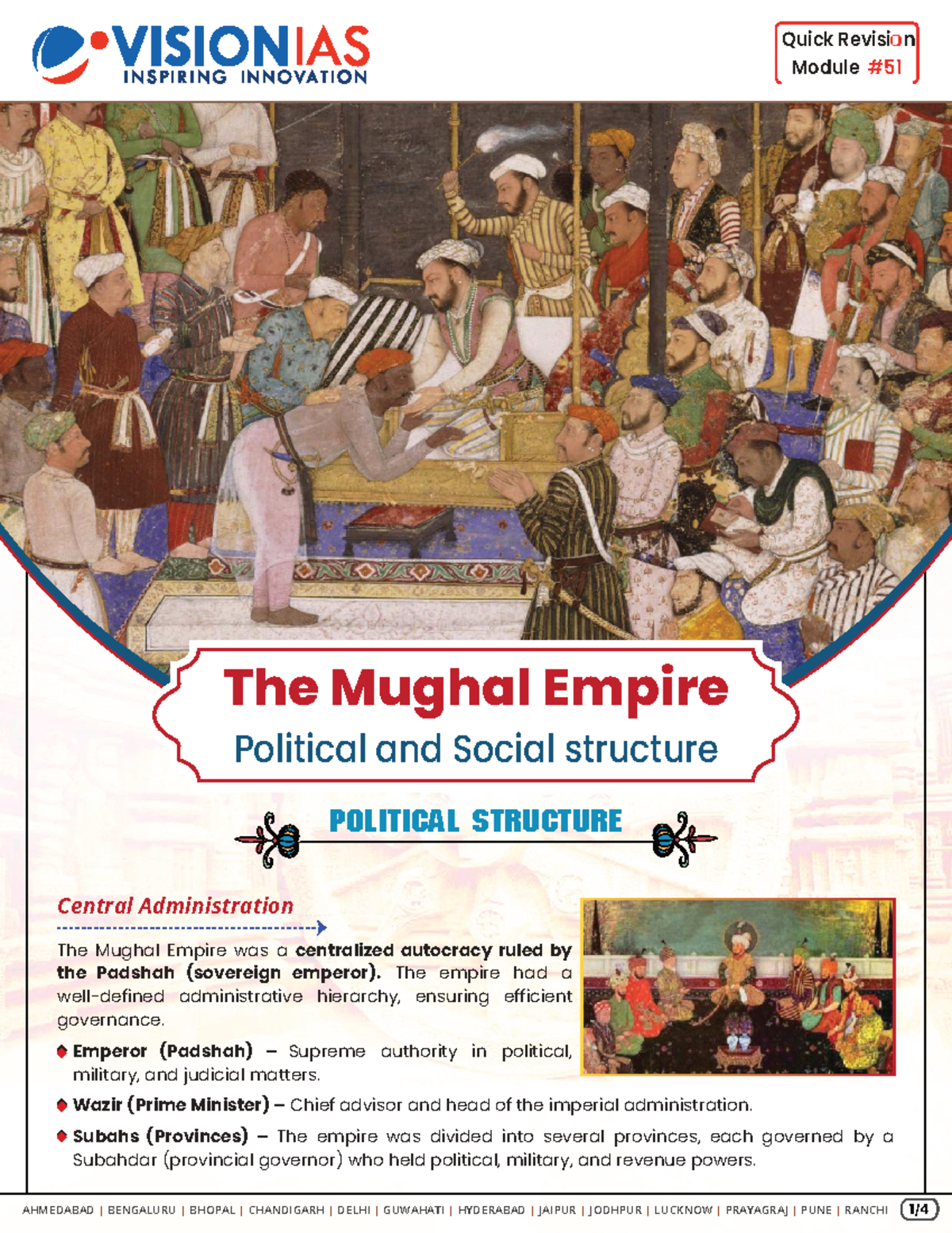 Vision IAS Quick Revision: The Mughal Empire - Political & Social ...