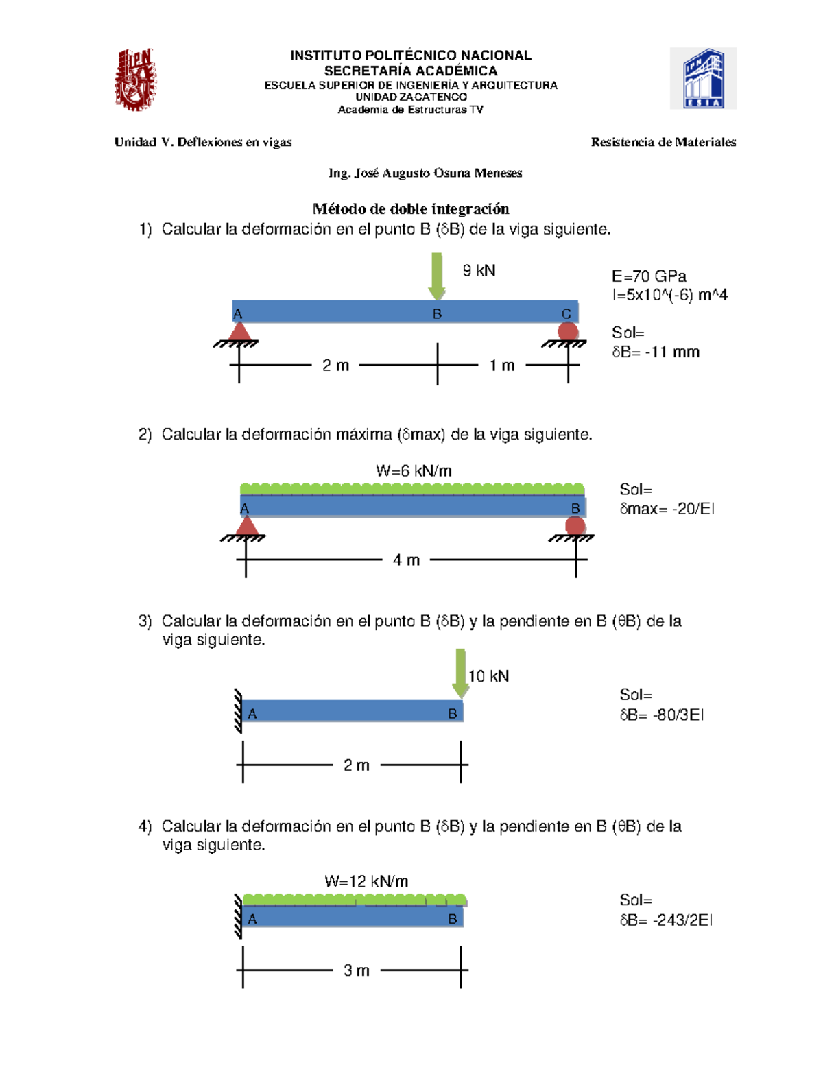 5 Problemario RM - Deflexiones en vigas - SECRETARÍA ACADÉMICA ESCUELA SUPERIOR DE INGENIERÍA Y ...