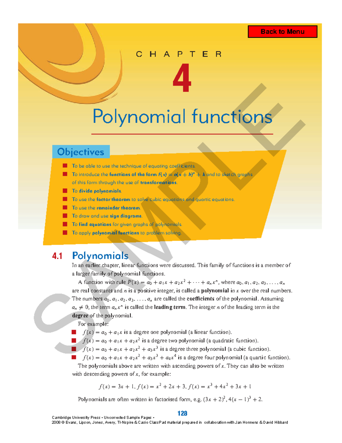Chapter 4: Polynomial Functions - Year 10 Overview - Studocu