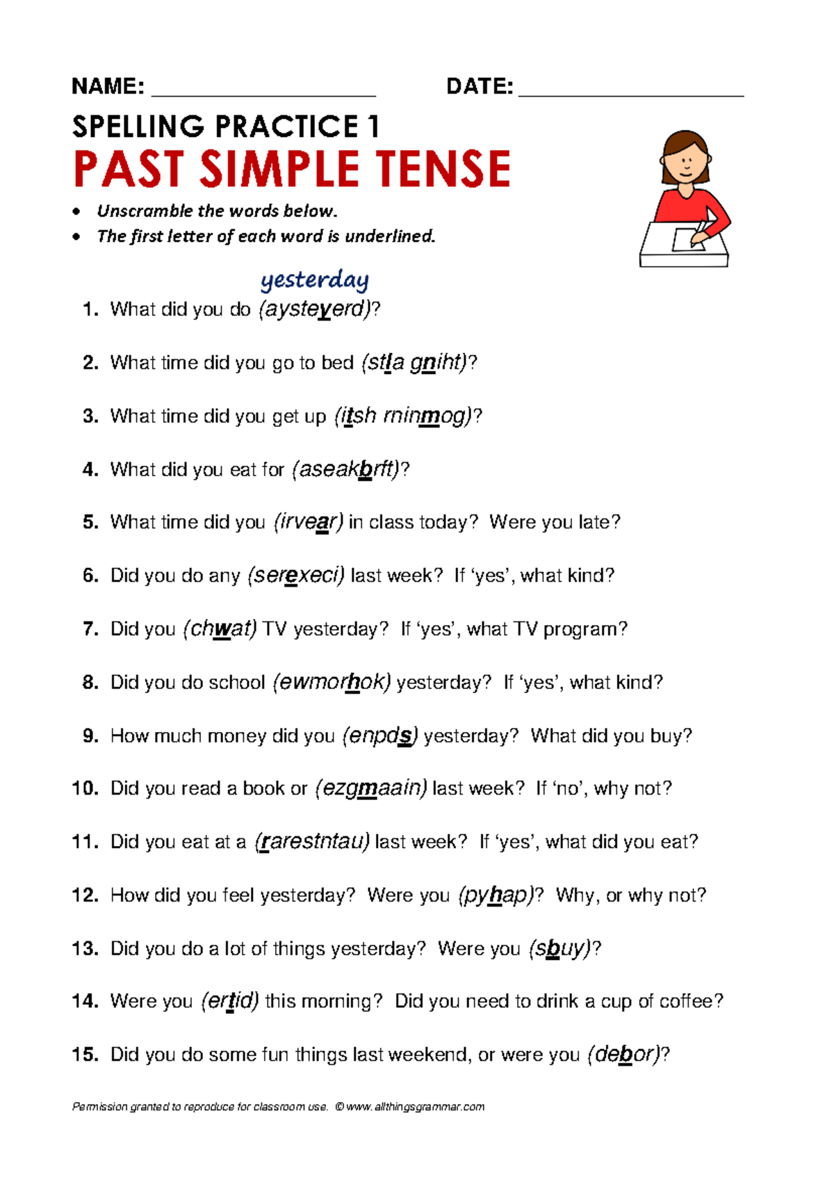 ATG-Worksheet: Spelling Practice 1 & 2 - Past Simple Tense - Studocu