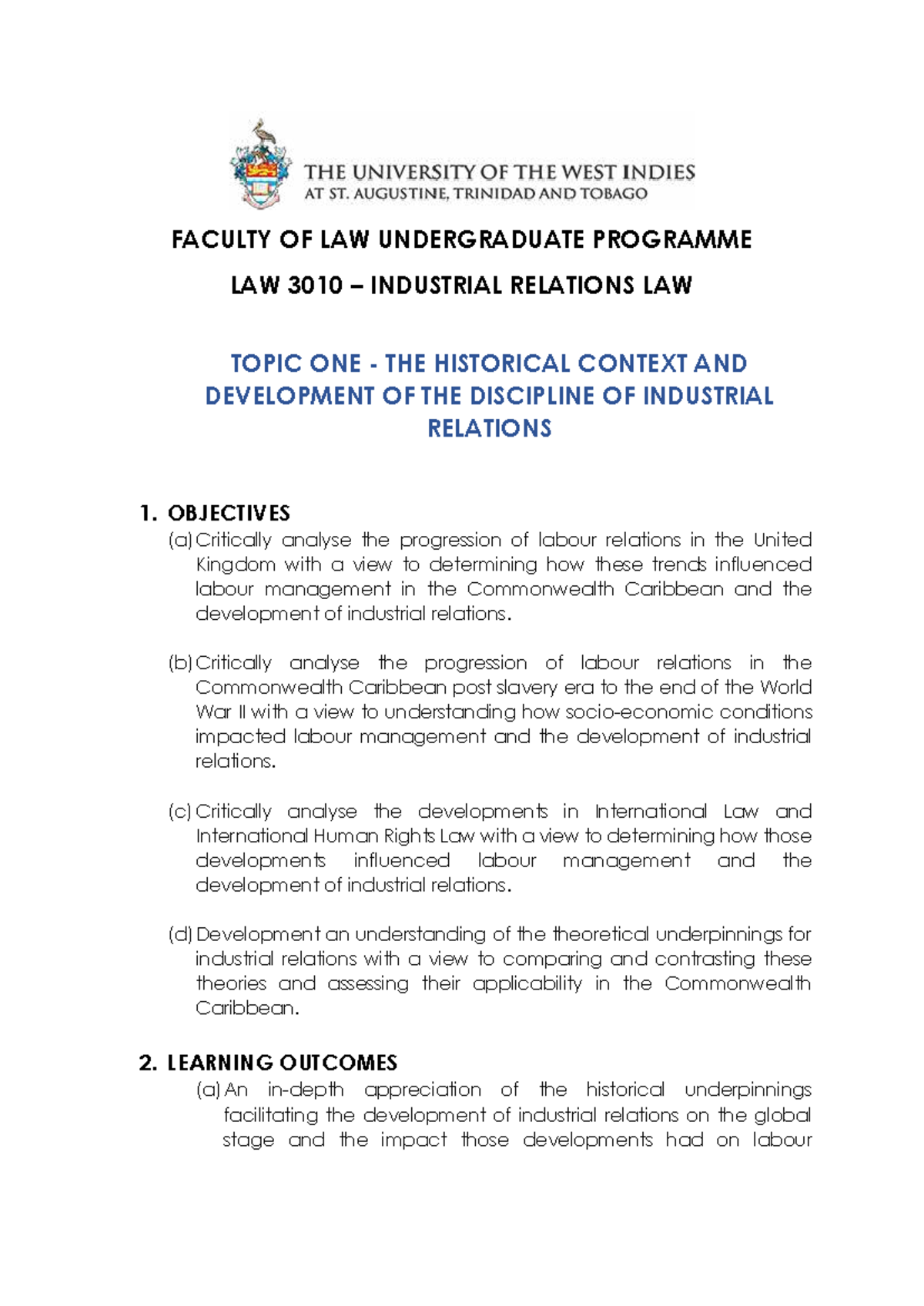 LAW 3010: Topic 1 - Historical Context & Development of Industrial ...