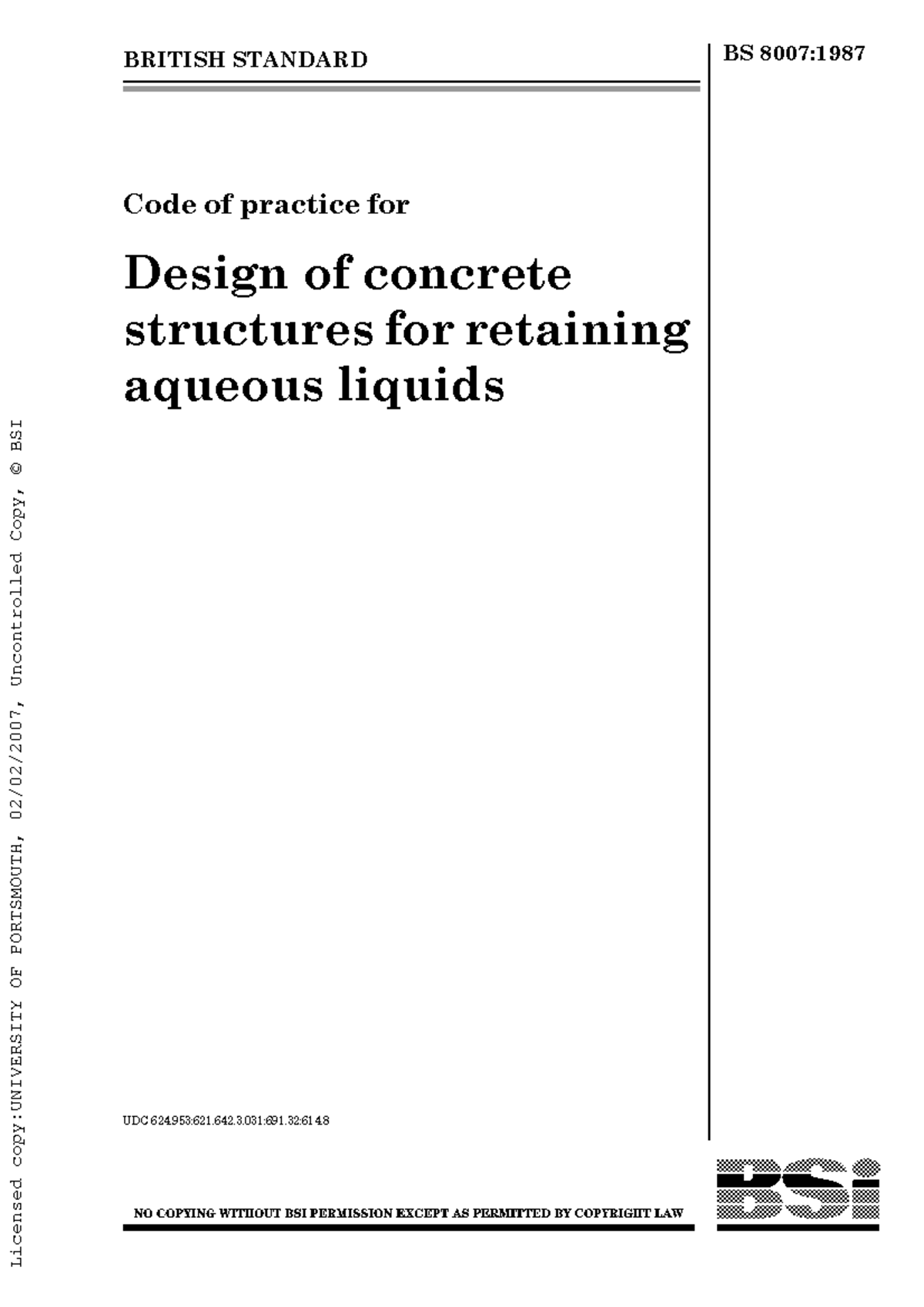 BS 8007:1987 - Code of Practice for Designing Concrete Structures for ...
