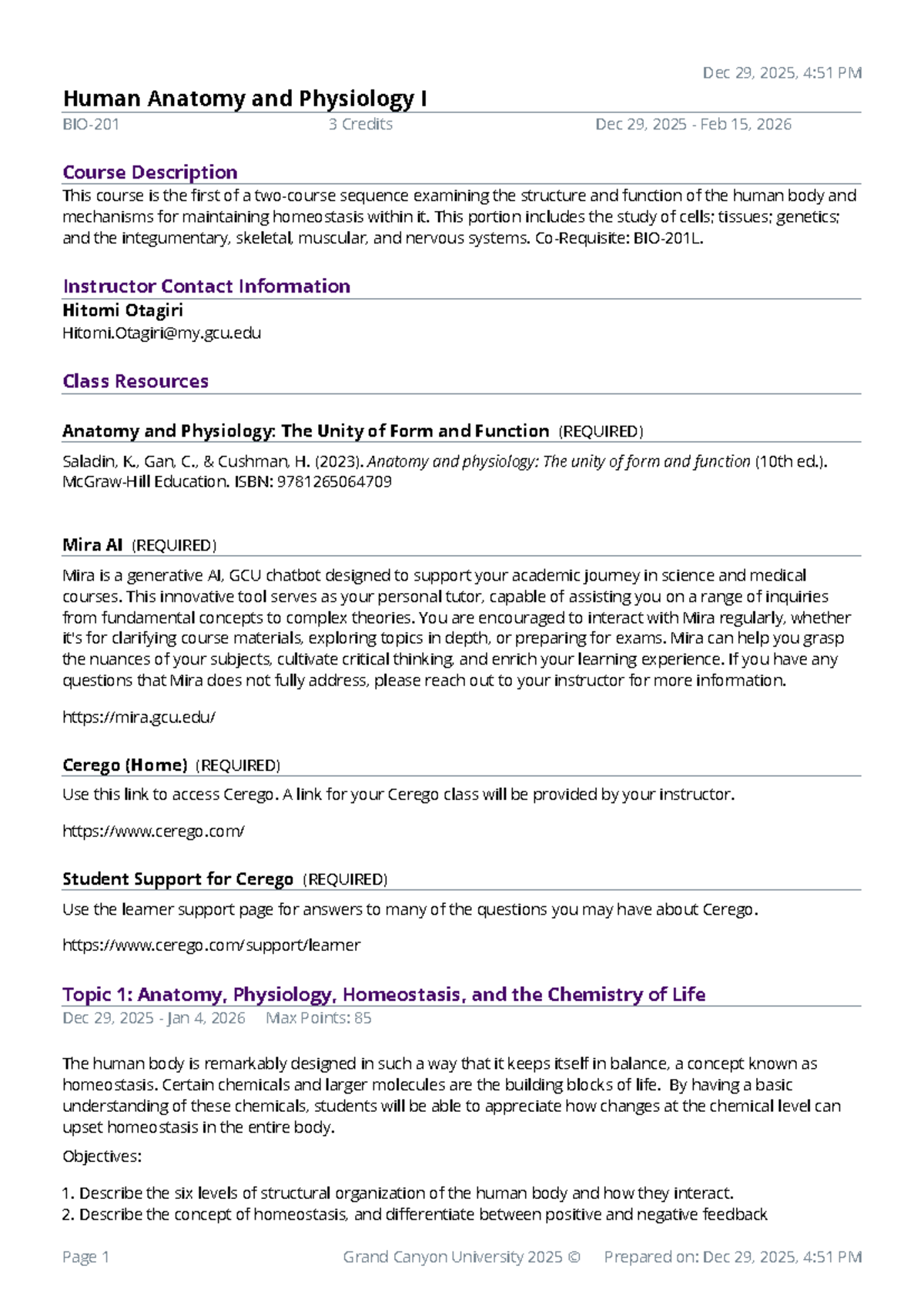 Syllabus for Human Anatomy and Physiology I (BIO-201) - Spring 2026 ...