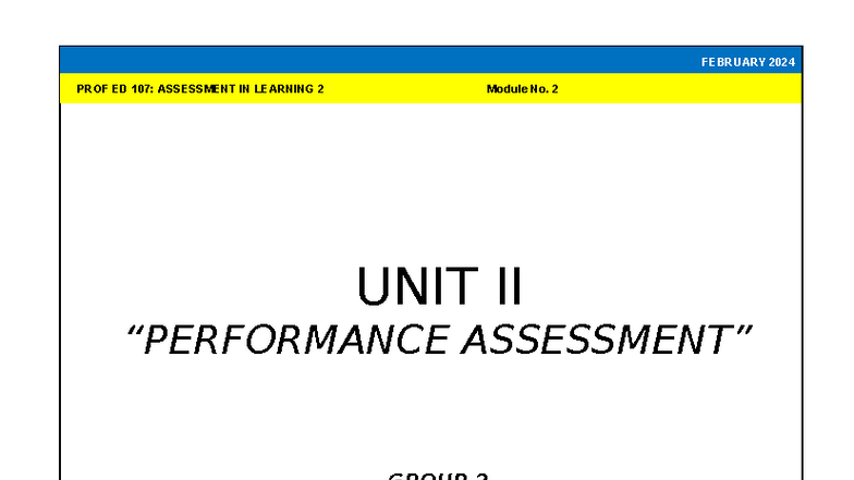 FEBRUARY 2024 PROF ED 107: ASSESSMENT IN LEARNING 2 Module 2 Written ...