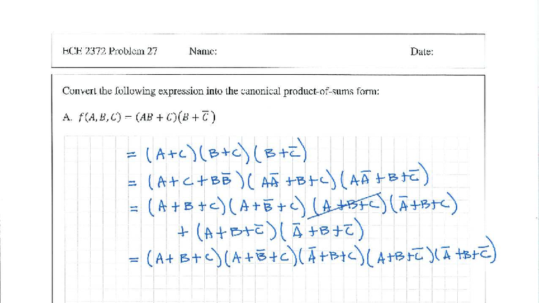 ECE 2372 Problem 27 Solution - ECE 2372 - ECE 2372 Problem 27 Name: Date: Convert the following ...