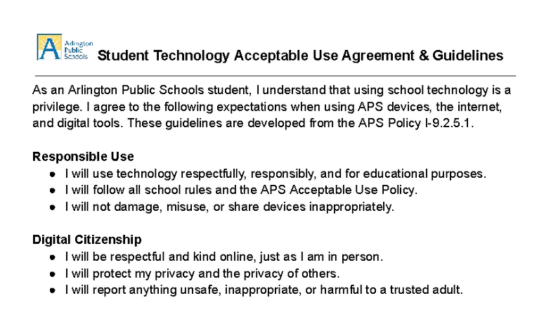 APS Student Technology Use Agreement Guidelines - Studocu