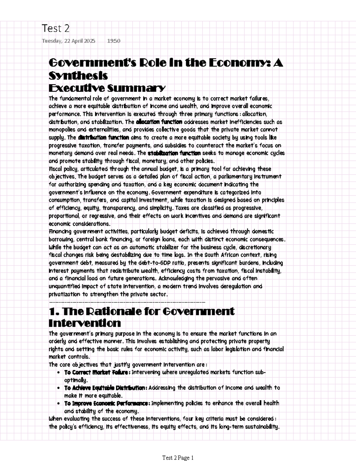 Test 2: Role of Government in the Economy - Chapter 8 Summary - Studocu