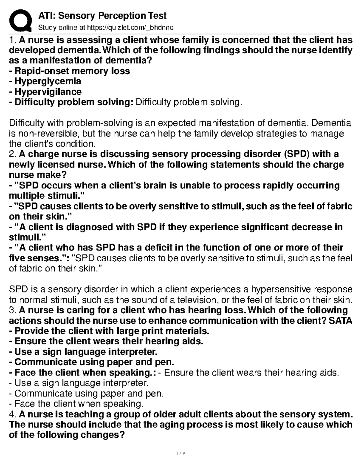 ATI Sensory Perception Exam Study Guide: Key Concepts & Insights - Studocu