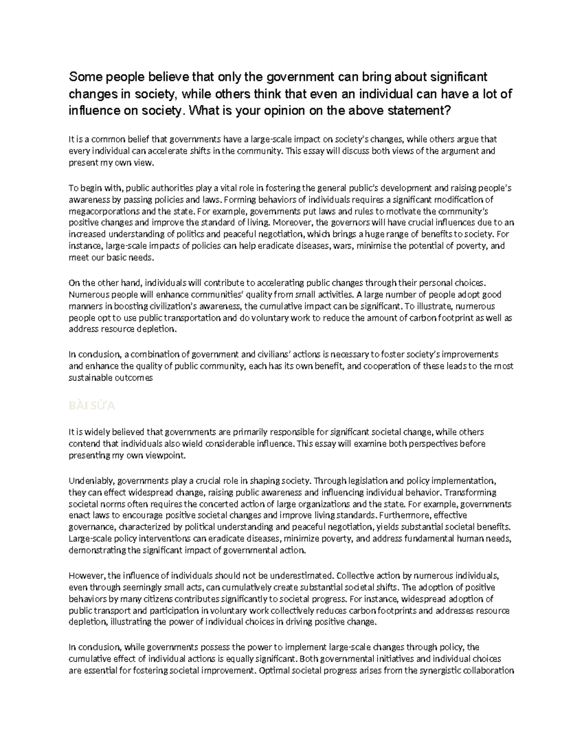 ENG101 Essay: The Role of Government vs. Individual in Societal Change ...
