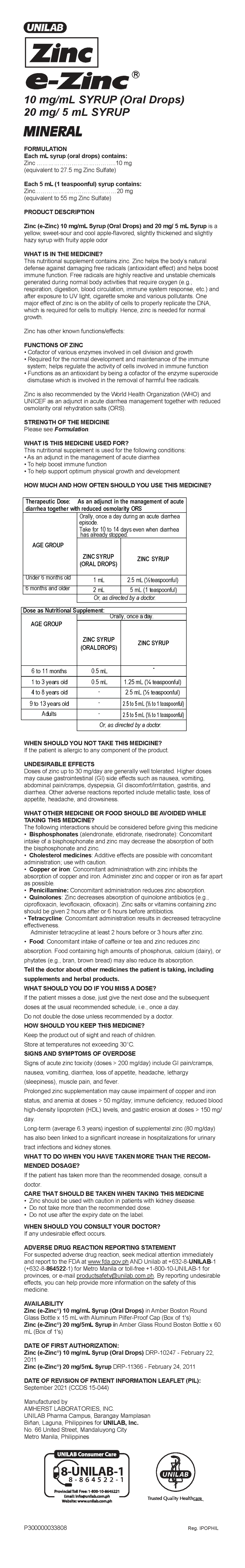Zinc 10 & 20 Syrup (Oral Drops) Patient Information Leaflet - Studocu
