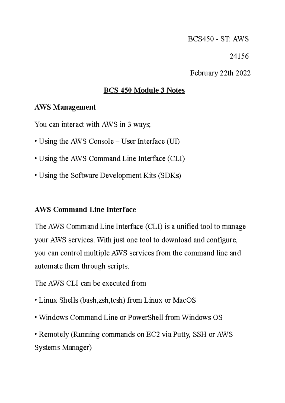 Module 3 BCS 450 Notes Continue - BCS450 - ST: AWS 24156 February 22th ...