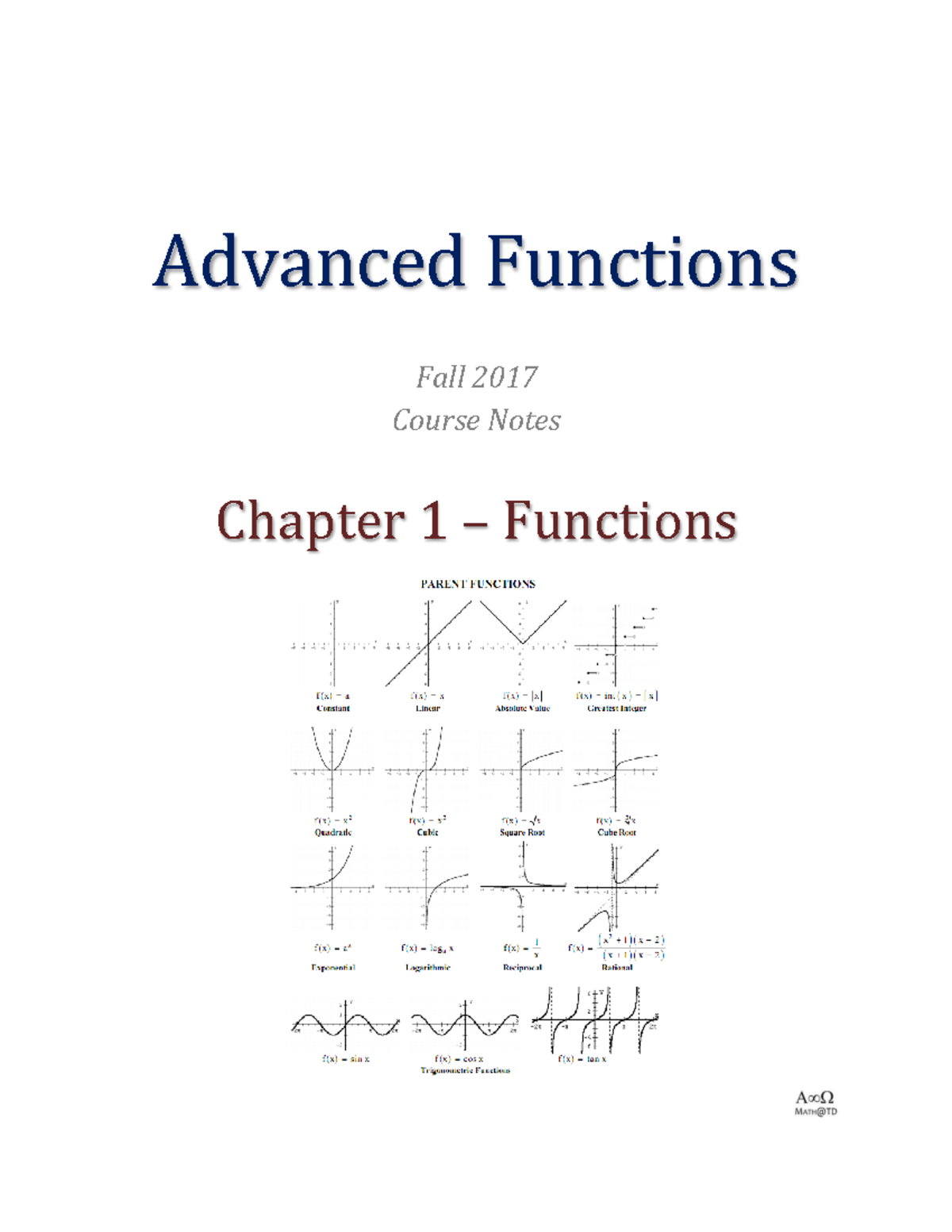 MHF4U Chapter 1 - Functions: Detailed Course Notes & Homework Guide ...