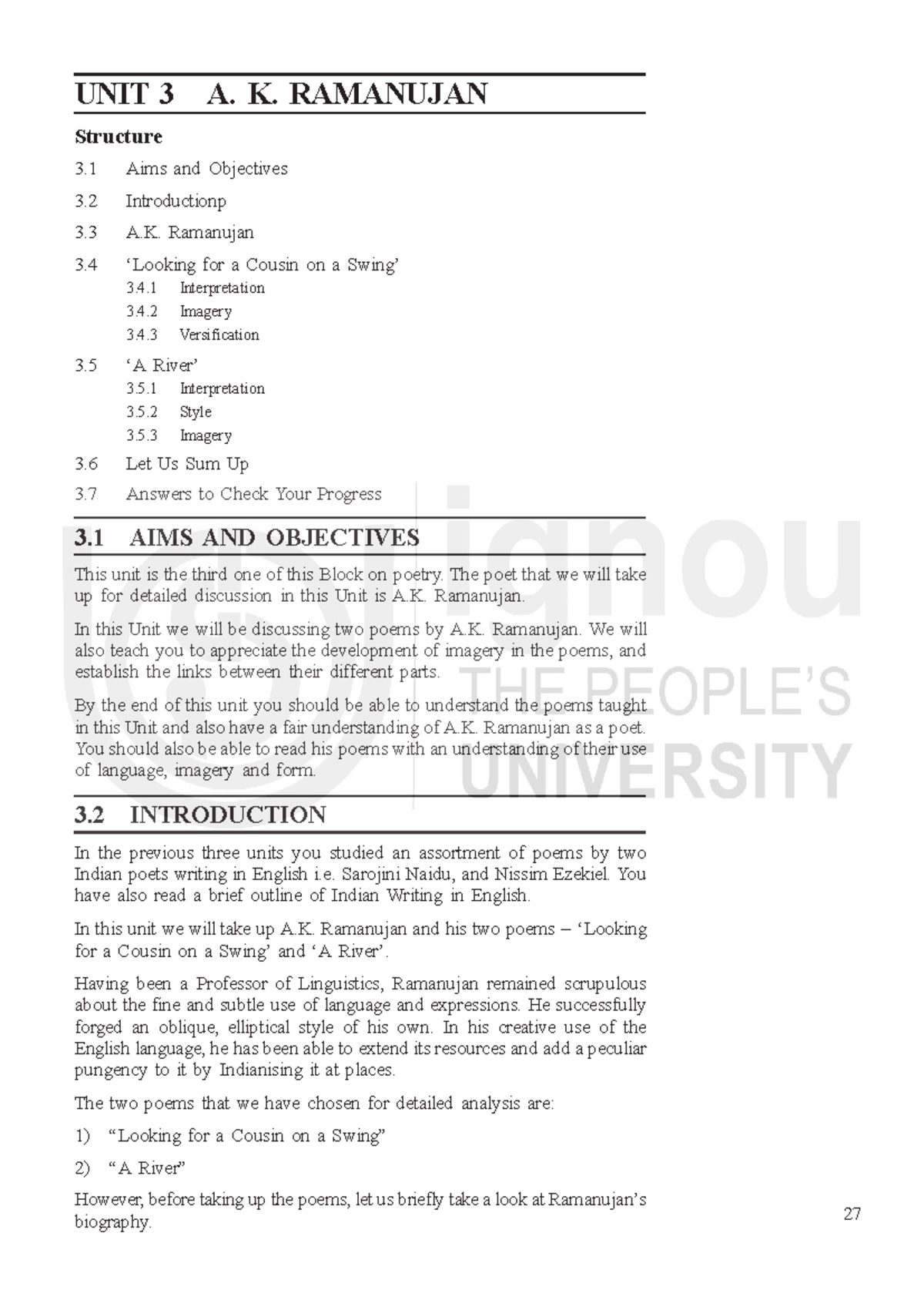 Unit-3 - BEGC-103 INDIAN WRITING IN ENGLISH BLOCK-4 UNIT-3 - 27 UNIT 3 ...