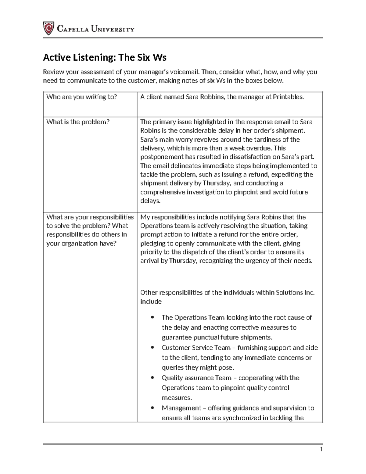 Assessment 2, 6 W's - Active Listening: The Six Ws Review your ...