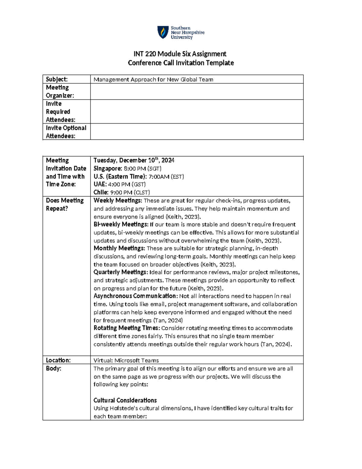 conference call - INT 220 Module Six Assignment Conference Call ...