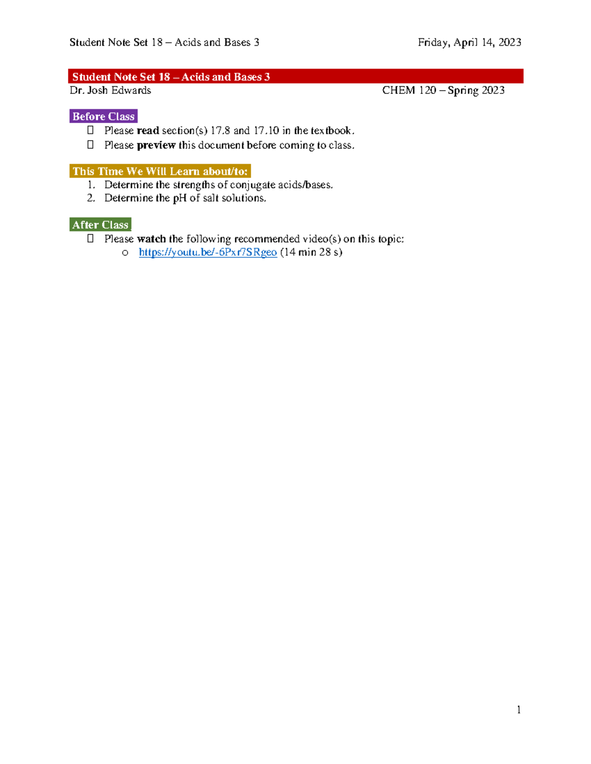 Student Note Set 18 – Acids and Bases 3 - Student Note Set 18 – Acids ...