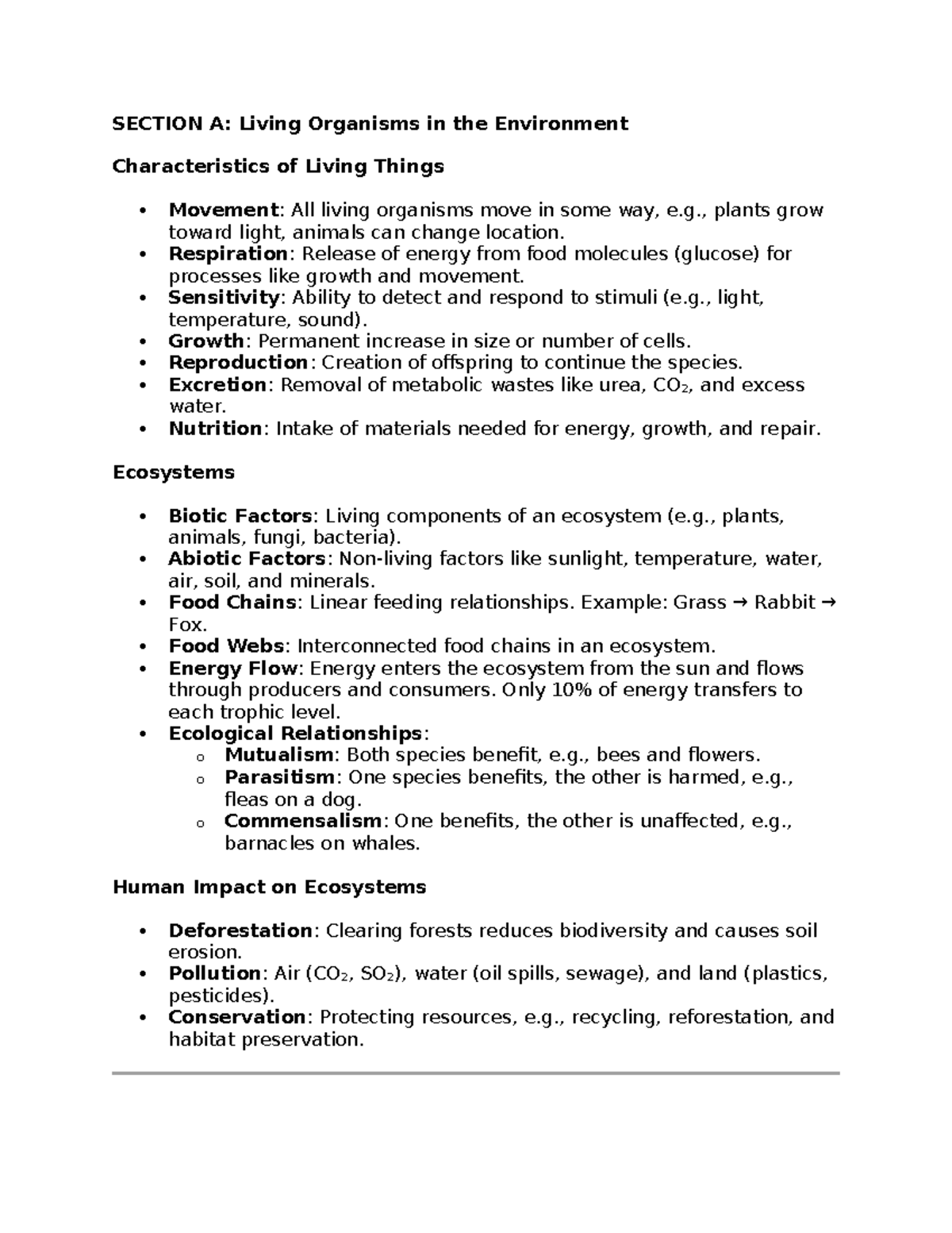 Biology P1 Final Exam Study Notes on Living Organisms and Processes ...