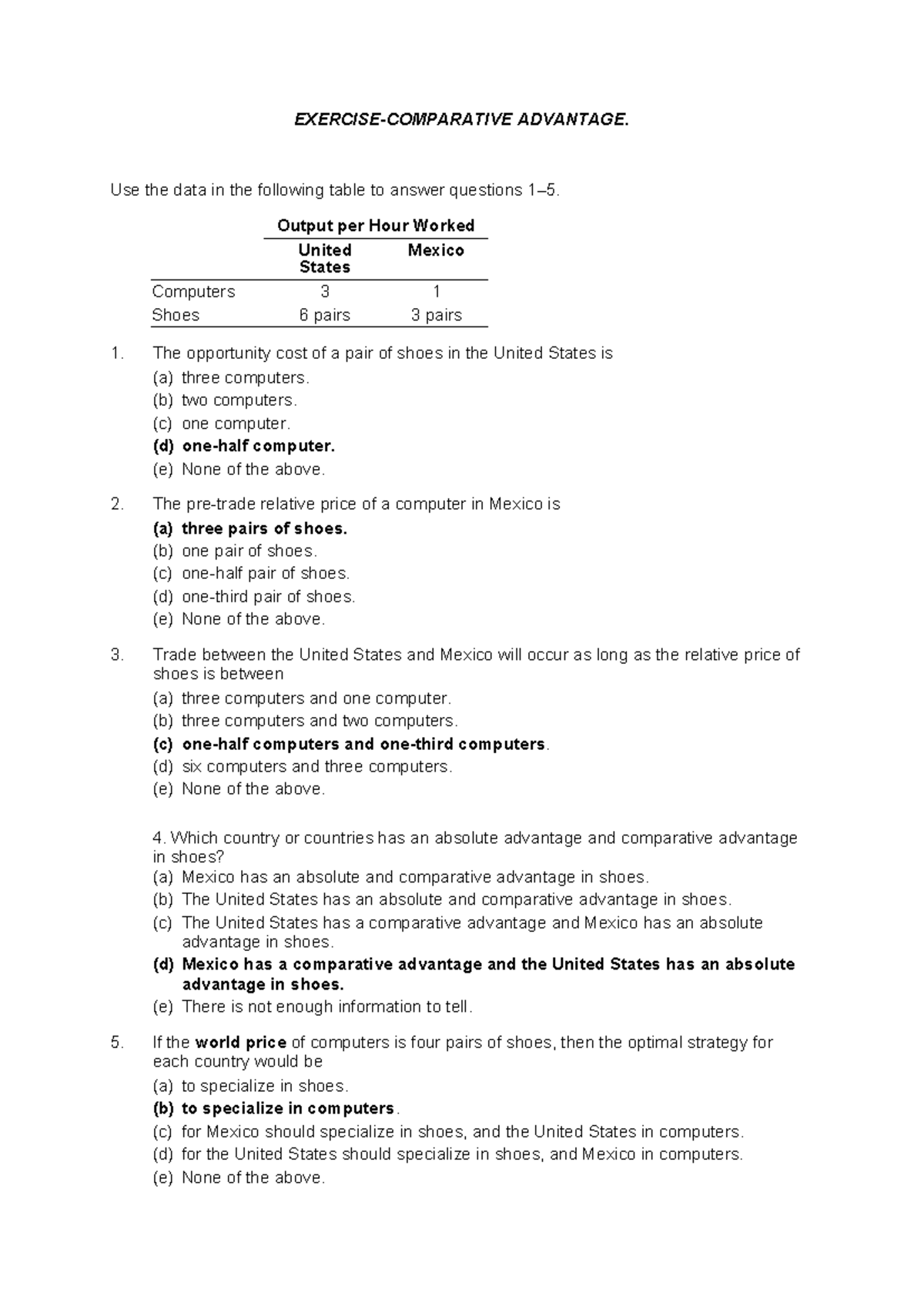 Comparative Advantage Exercise - 2016 Analysis and Answers - Studocu