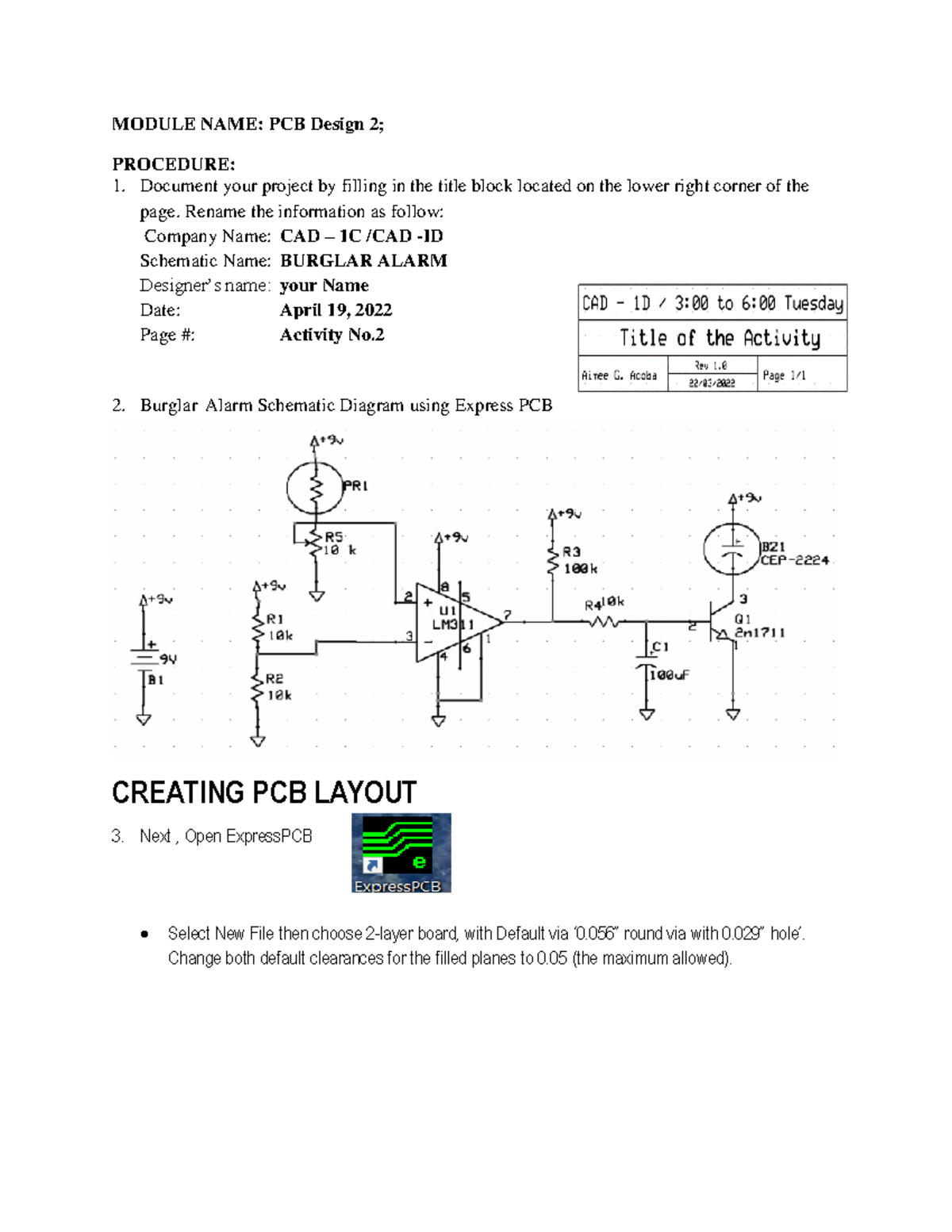 CAD Module 4 EXpress PCB - MODULE NAME: PCB Design 2; PROCEDURE ...