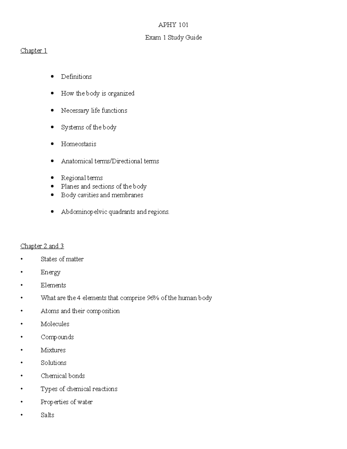APHY 101 Exam 1 Study Guide: Key Concepts from Chapters 1-5 - Studocu