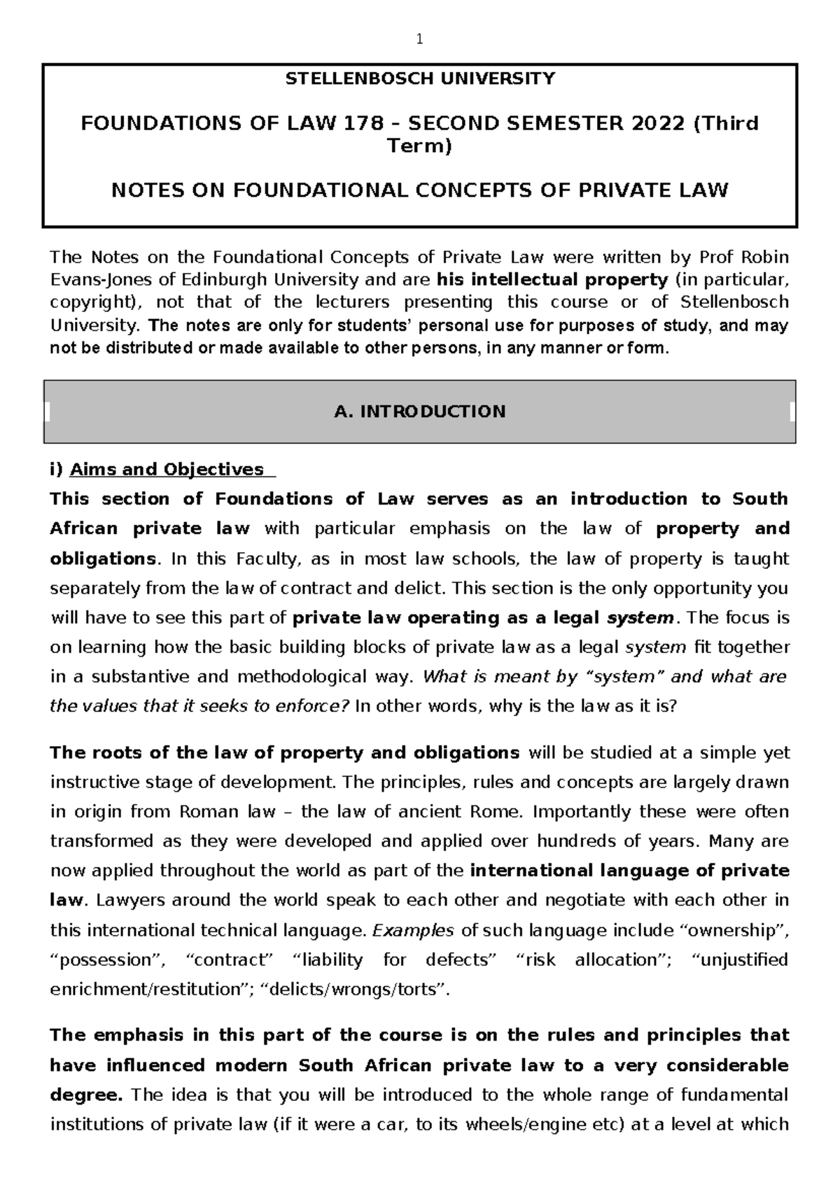 FOL 178 Final Exam Notes on Foundational Concepts of Private Law - Studocu