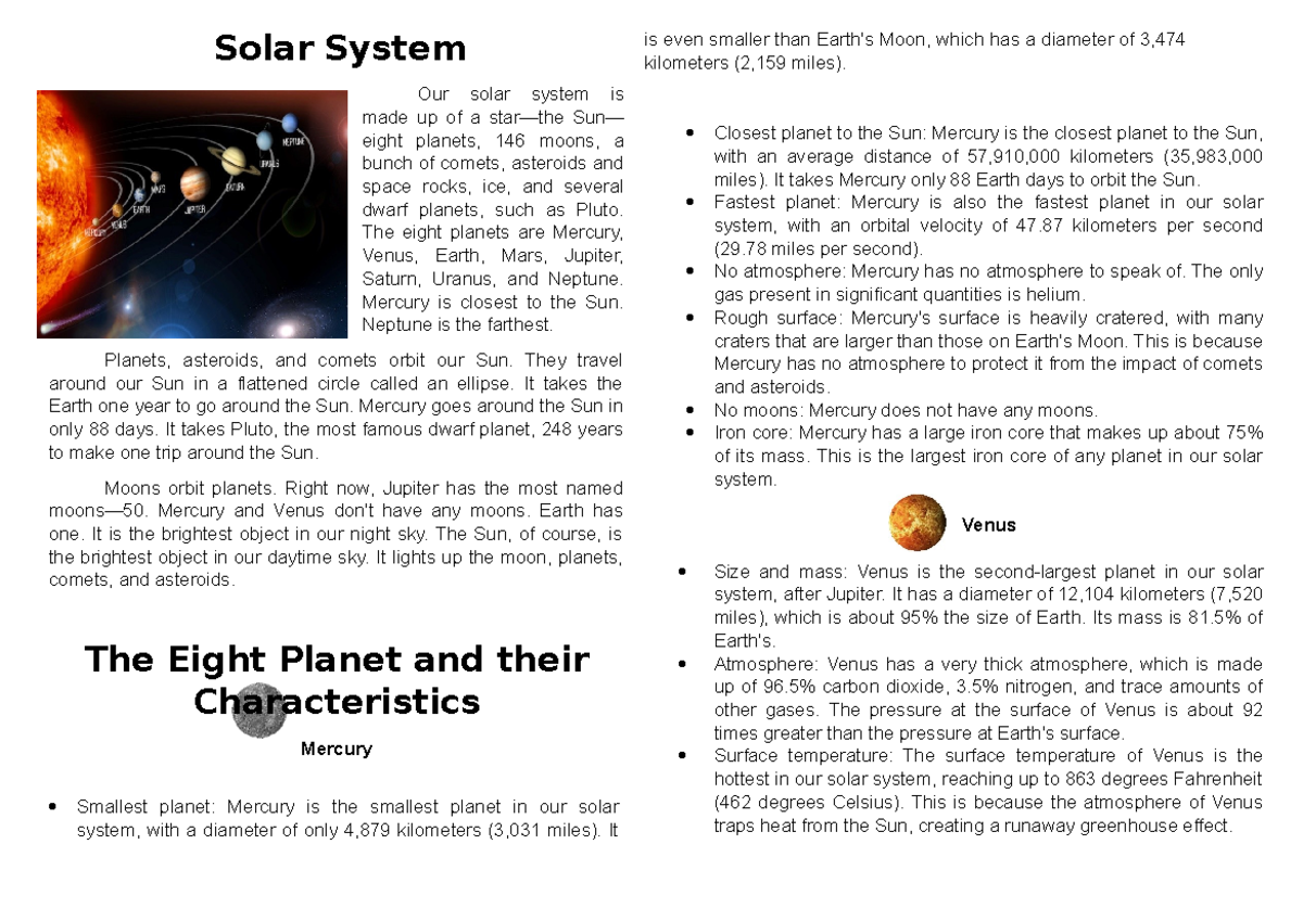 Characteristics of the Eight Planets in Our Solar System - Studocu