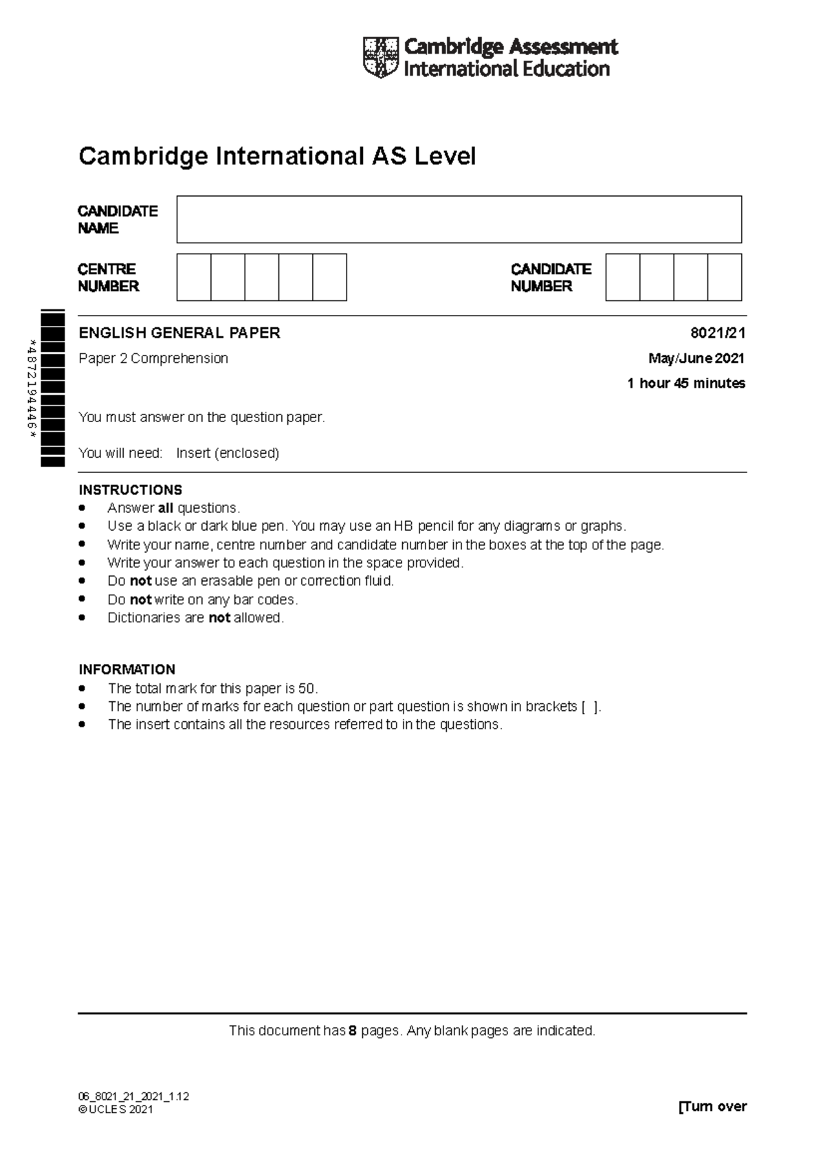 Cambridge International AS Level ENGLISH GENERAL PAPER Paper 2 ...