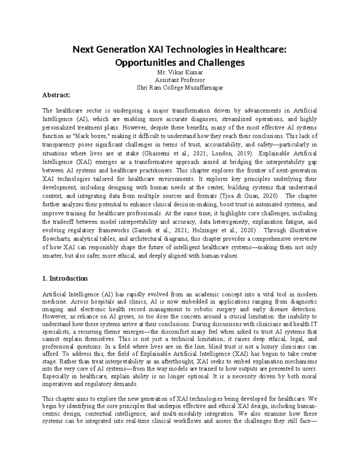 Next Gen XAI in Healthcare: Opportunities & Challenges (Course Code ...