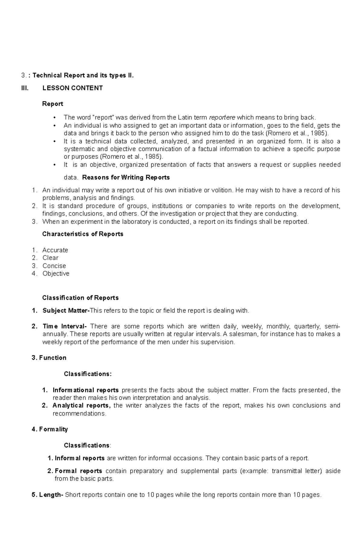 Types of Technical Reports and Their Classifications II - Studocu