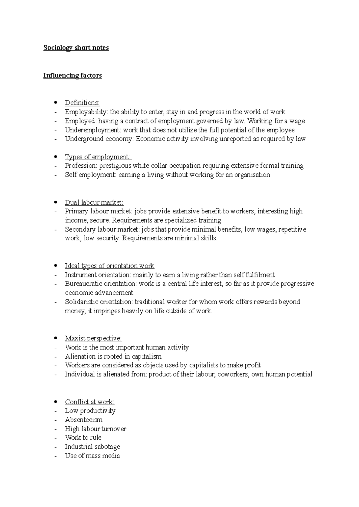Sociology short notes - Sociology short notes Influencing factors ...