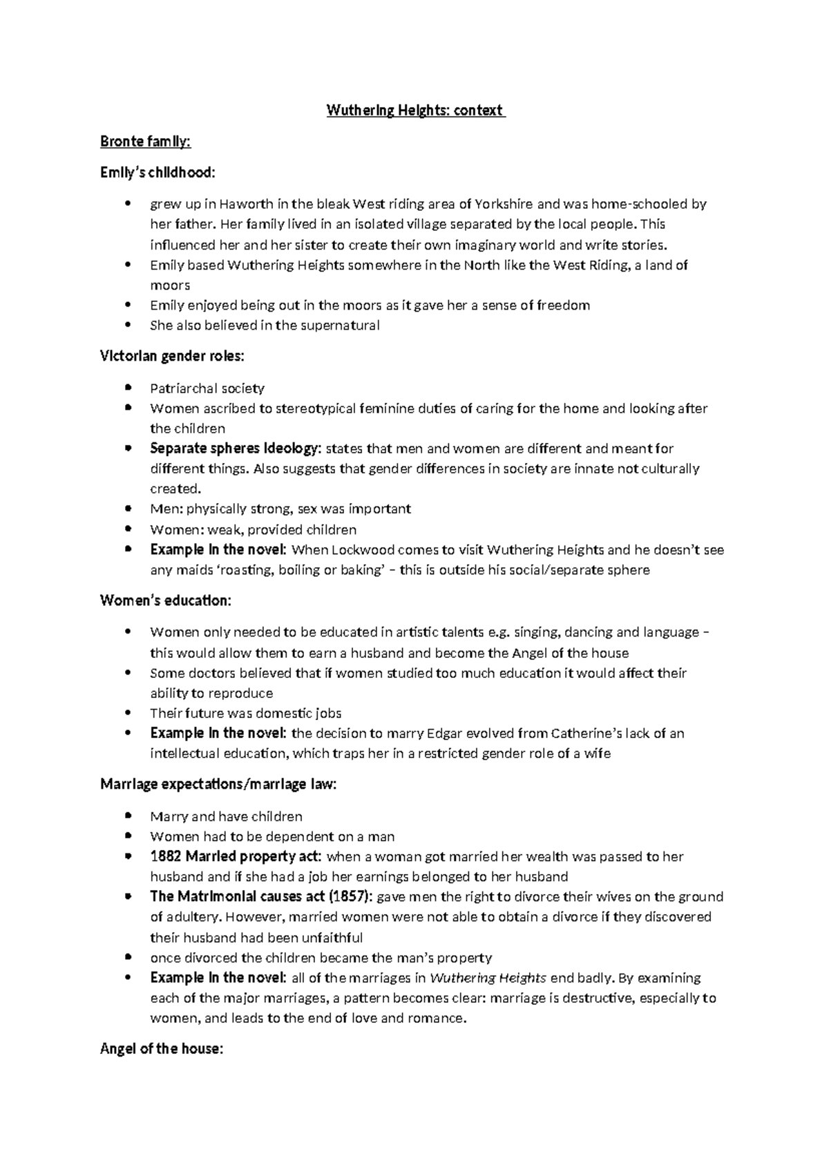 Wuthering Heights Context Notes: Influences & Themes Analysis - Studocu