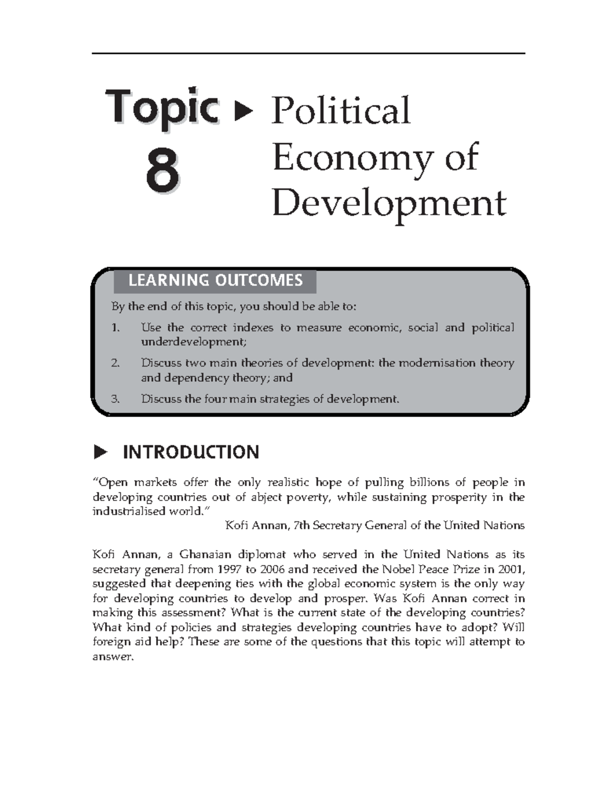 Topic 8: Political Economy of Development Insights & Strategies - Studocu