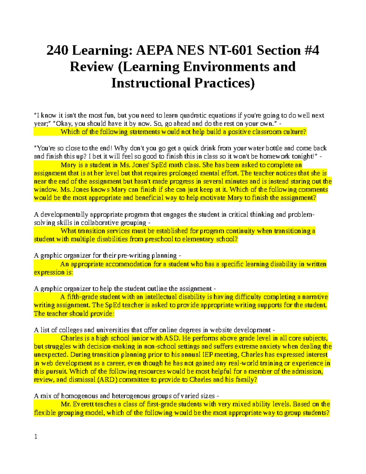 240 Learning: AEPA NES NT-601 Section #2 Review (Foundations and ...